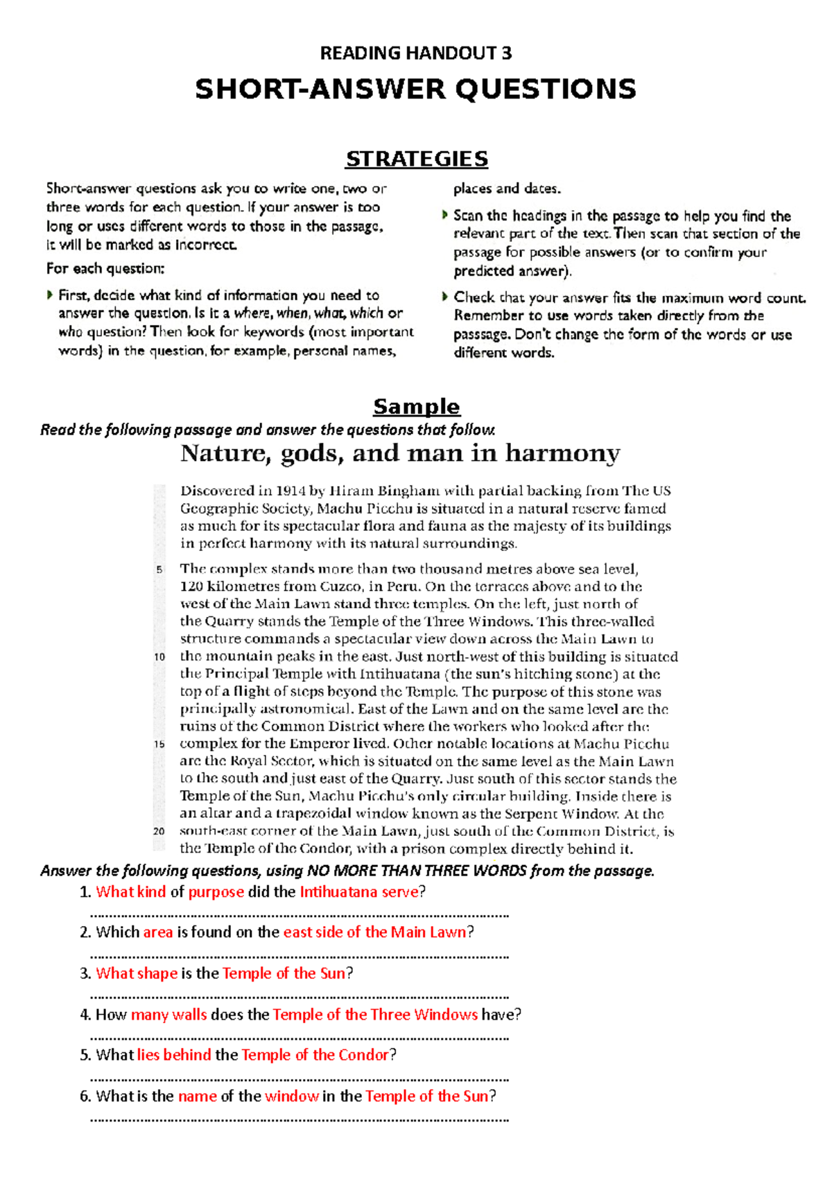 Reading Handout 3-IE2 - READING HANDOUT 3 SHORT-ANSWER QUESTIONS ...