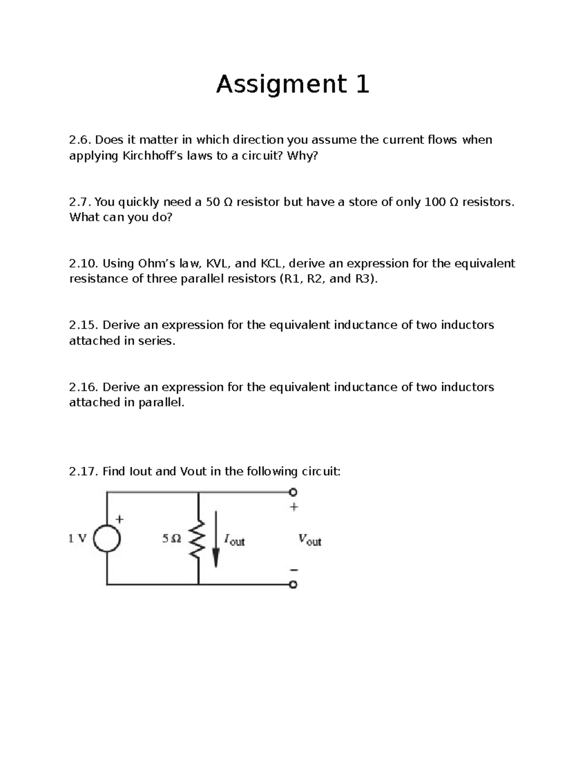 Assignment 1: Circuit Analysis and Resistor Calculations - Studocu