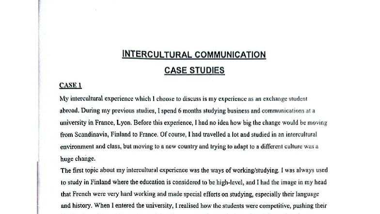 INTERCULTURAL COMMUNICATION CASE STUDIES: EXPERIENCES & INSIGHTS - Studocu