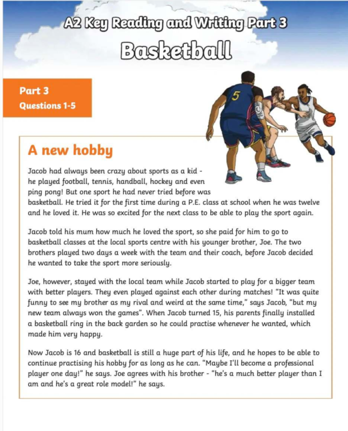 A2 Key Reading and Writing Part 3: Basketball Questions and Answers ...