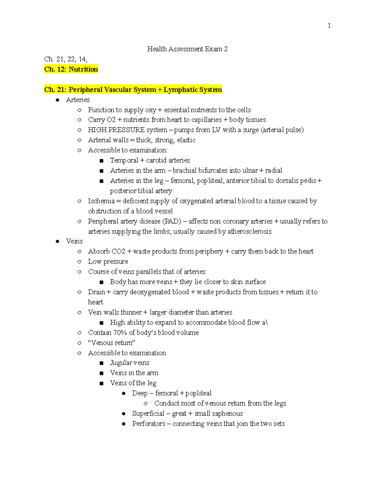 Health Assessment Exam 2 Notes - Health Assessment Exam 2 Ch. 21, 22 ...