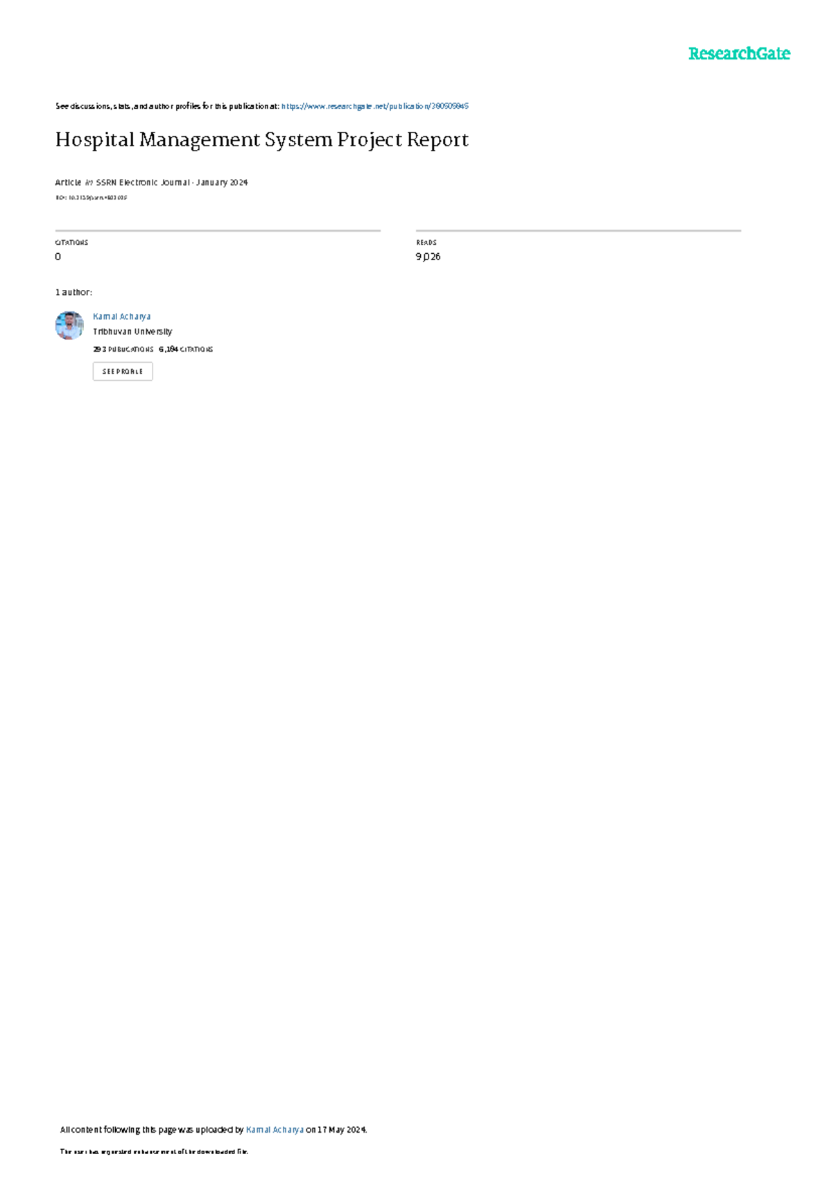 Hospital Management System Project Report (HMS 2024) - Studocu