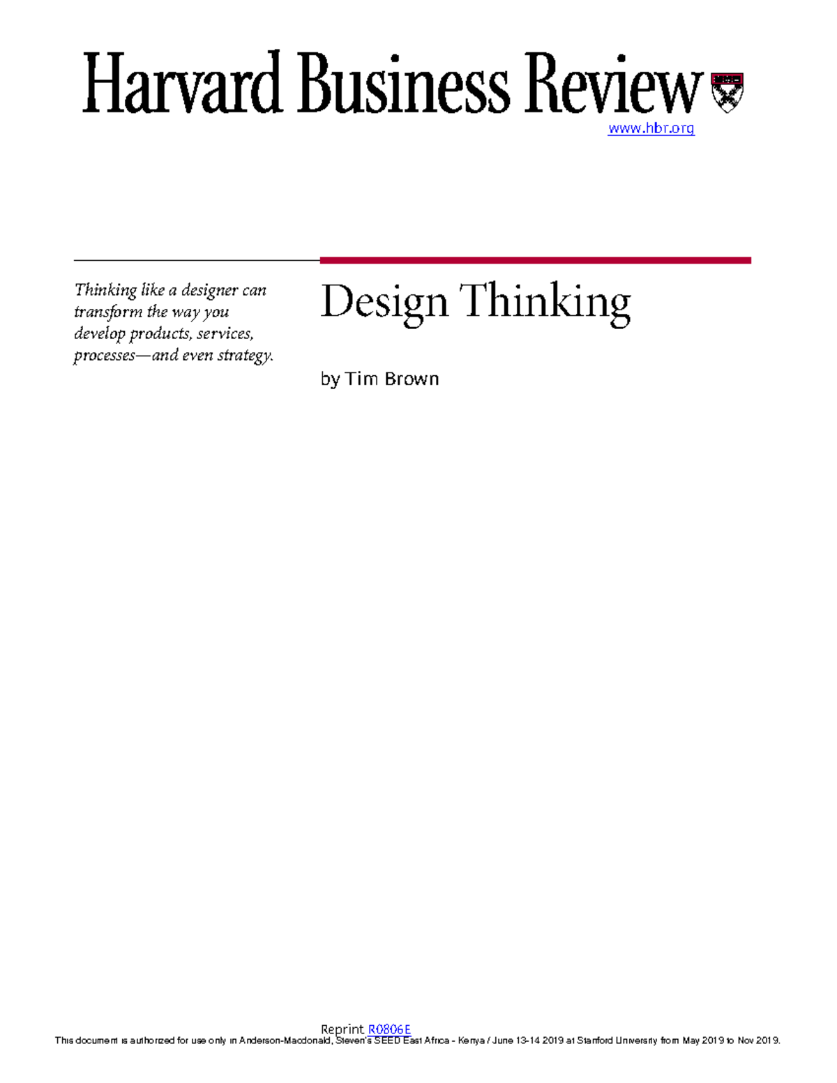 Design Thinking: Transforming Innovation Strategies (SEED) - Studocu