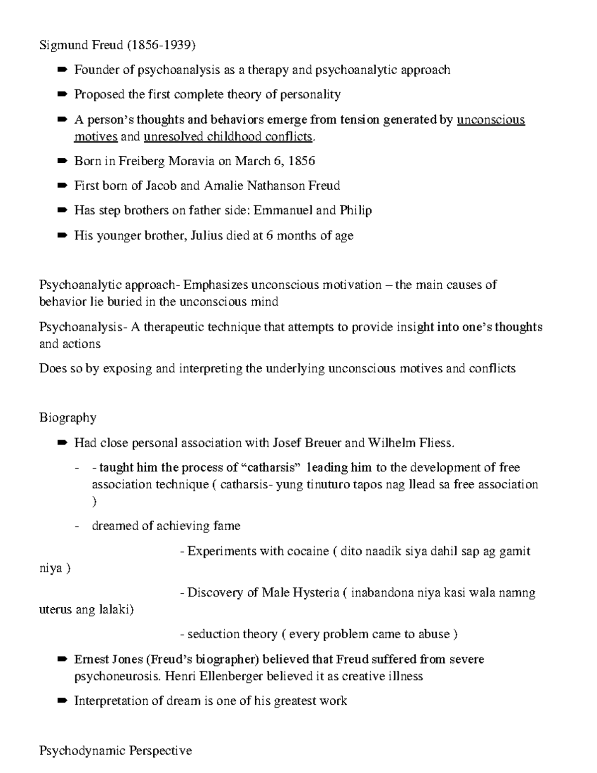 TOP-EXAM- Reviewer - Summary notes for TOP - Sigmund Freud (1856-1939 ...