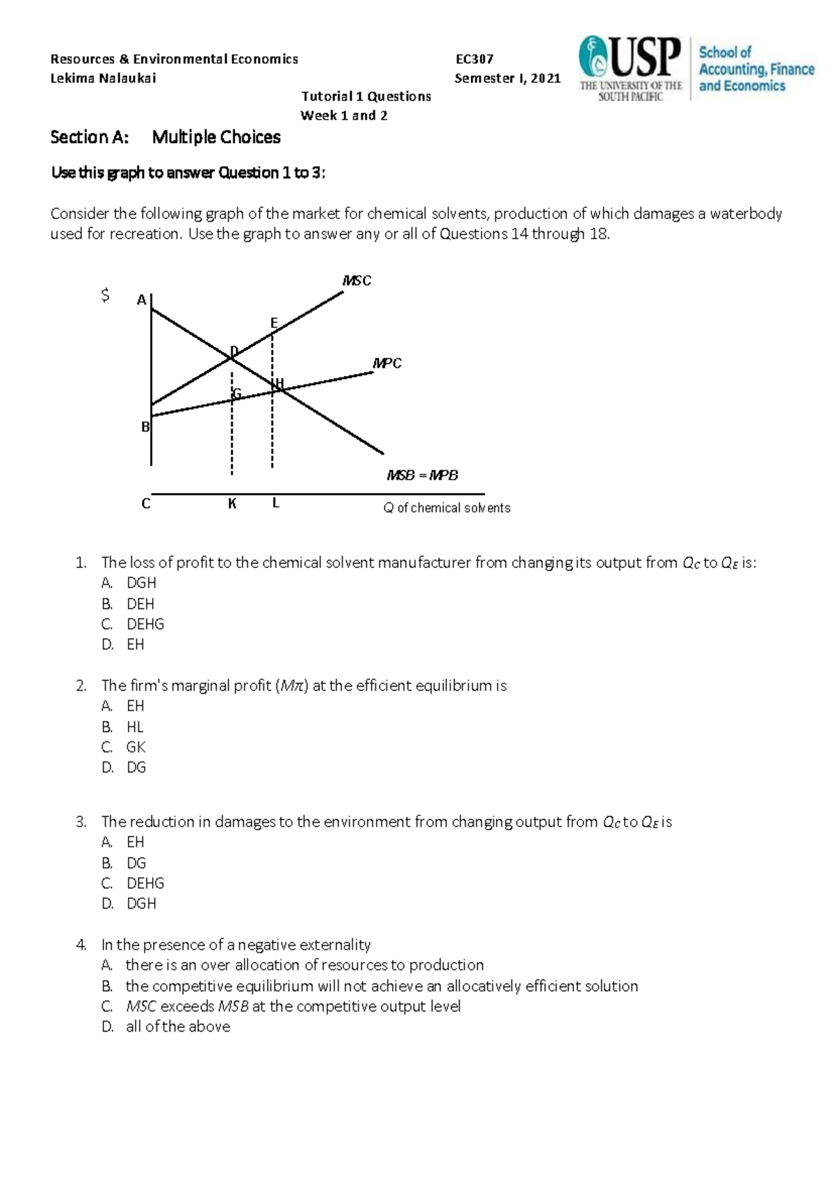 ECO101 Tutorial 1 Questions: Weeks 1 & 2 (Semester I, 2021) - Studocu