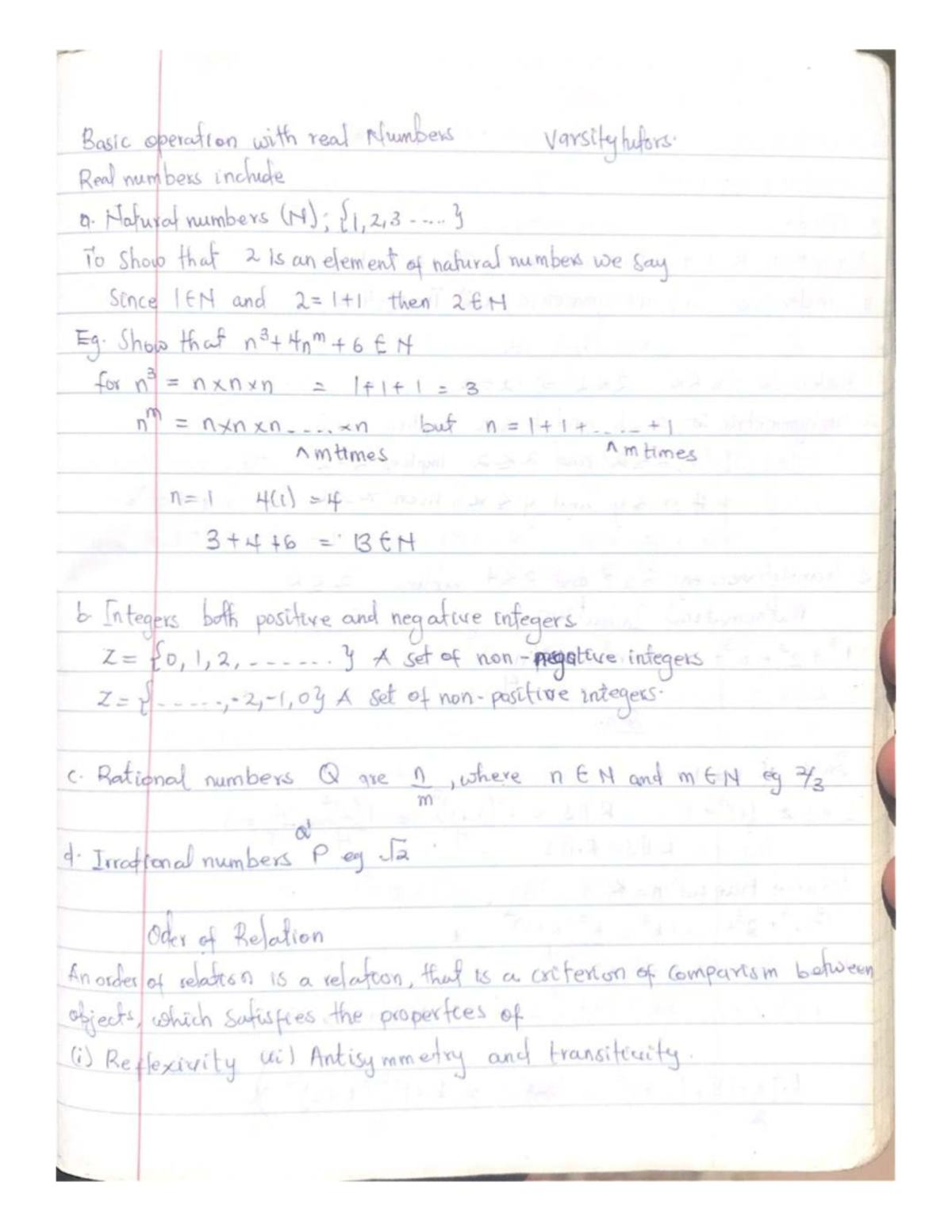 Algebra Notes: Basic Operations with Real Numbers and Complex Numbers ...