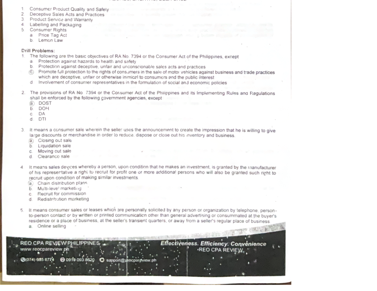 Consumers Act (REO) - Handout - 1. Consumer Product Quality and Safely ...