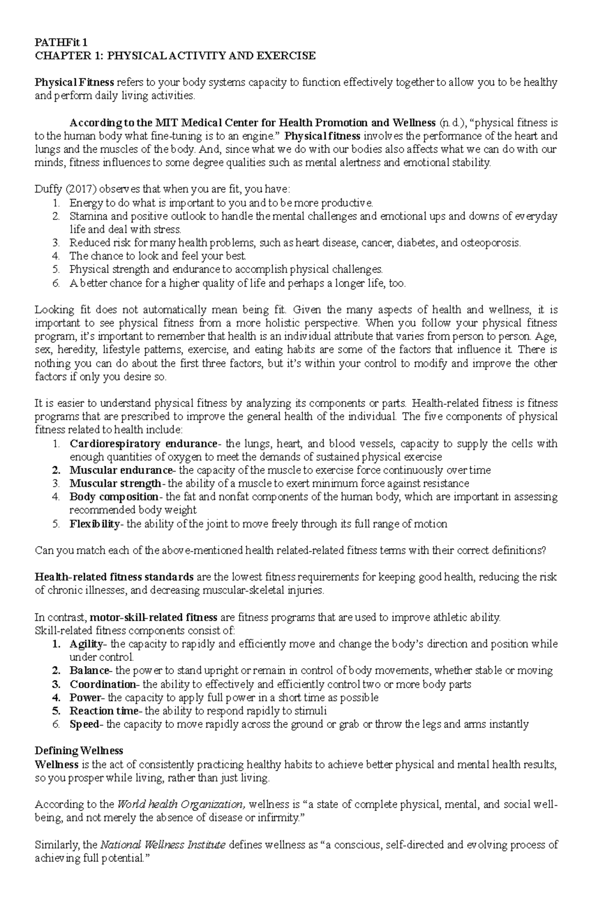PATHFit 1 - Lecture Notes on Physical Activity and Wellness Concepts ...