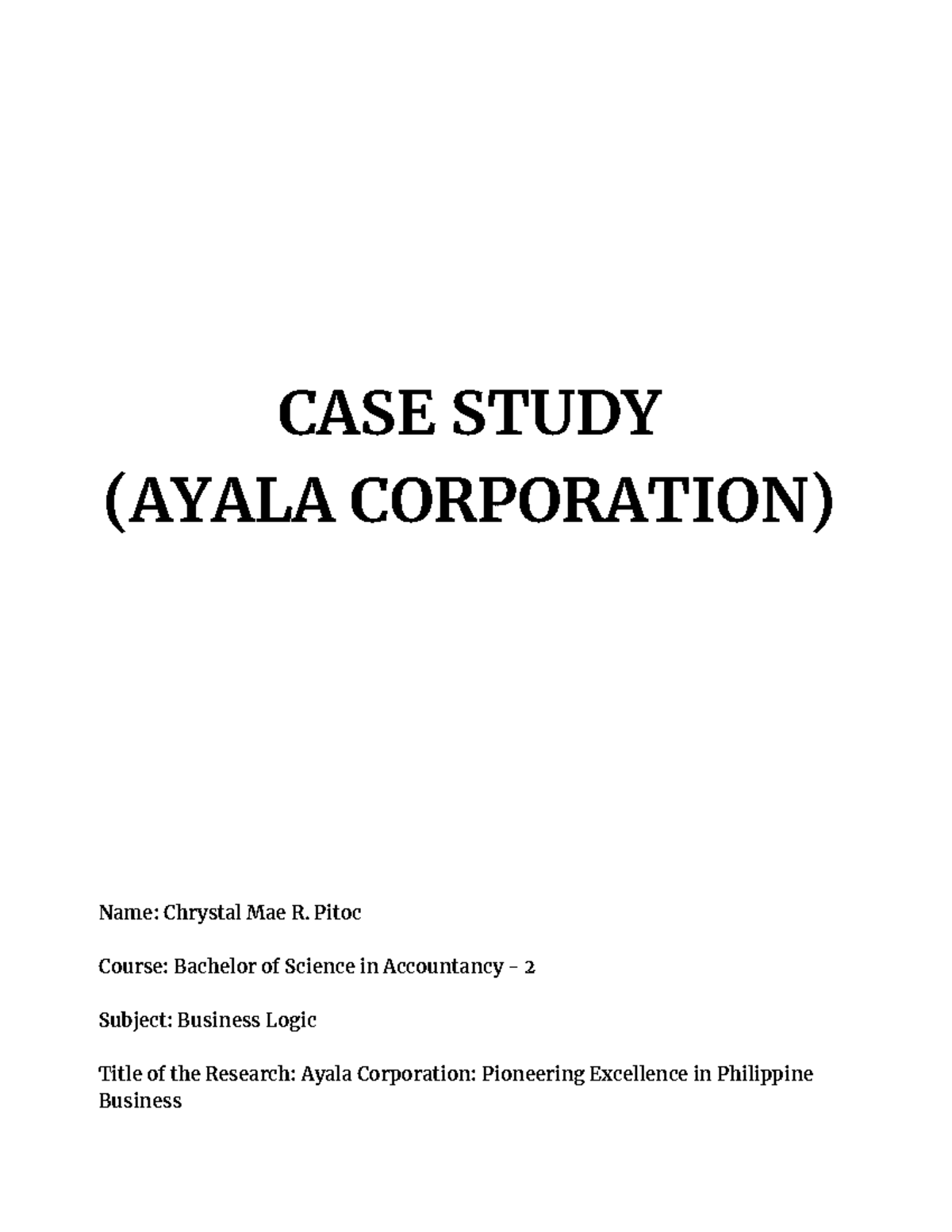Case Study - Ayala Corporation: Innovations and Strategic Growth - Studocu