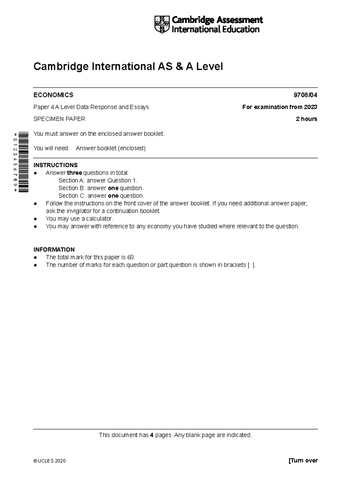 Cambridge International AS A Level 9708 P4 Data Response Practice ...