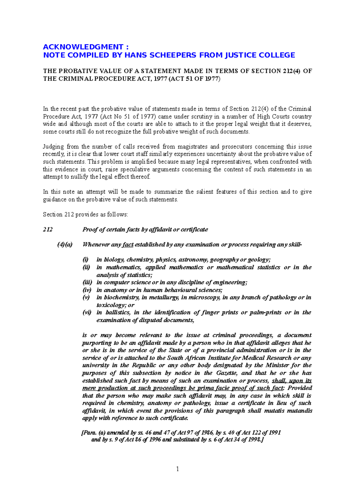 Probative Value of Statements Under Section 212(4) of CPA 1977 ...
