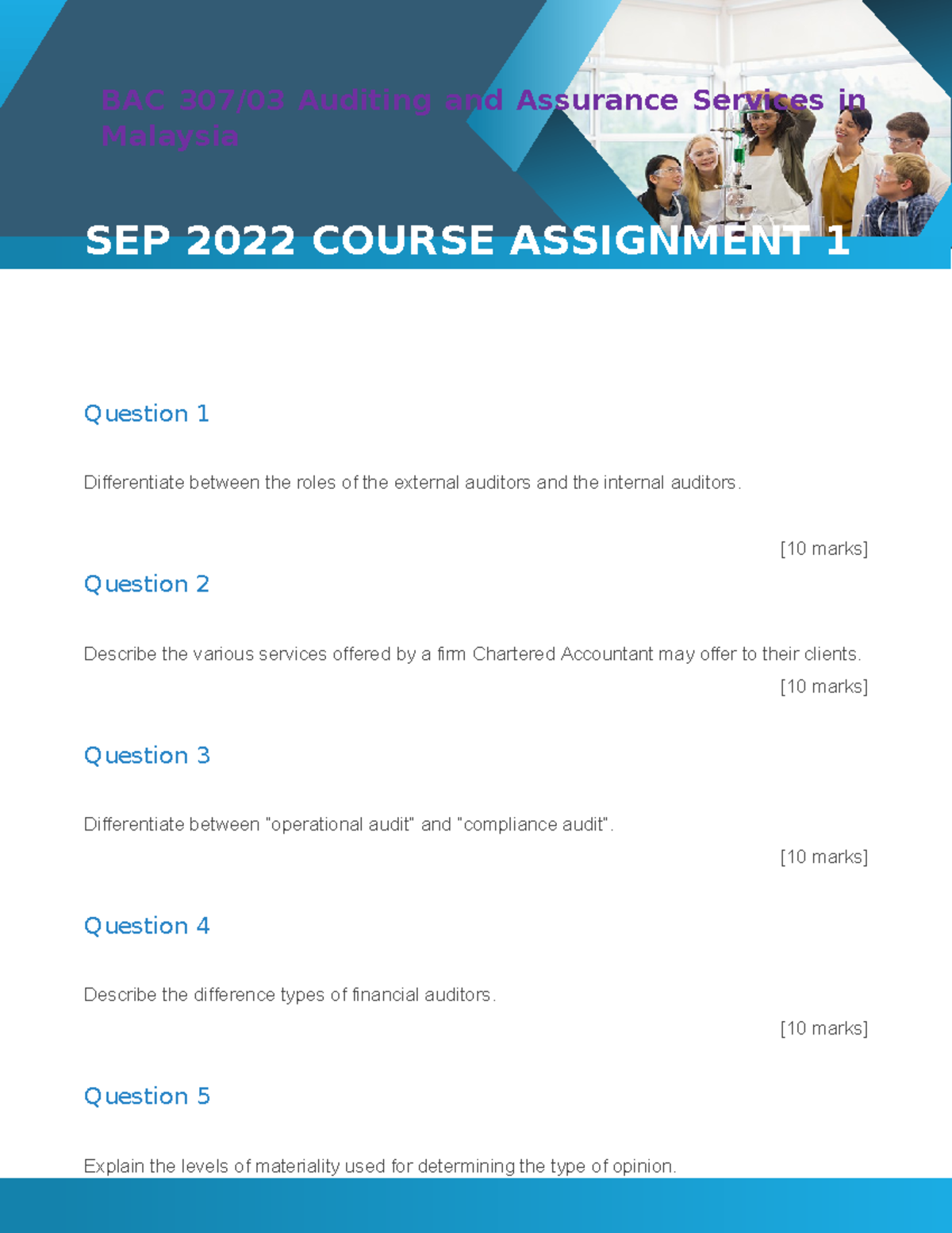 BAC 307/03 Sep 2022 TMA 1: Auditing Roles & Services Analysis - Studocu