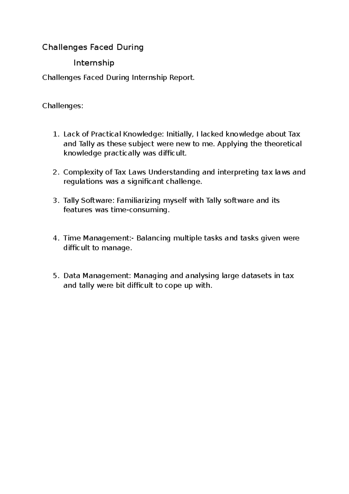 Challenges Faced During Internship - Challenges Faced During Internship ...