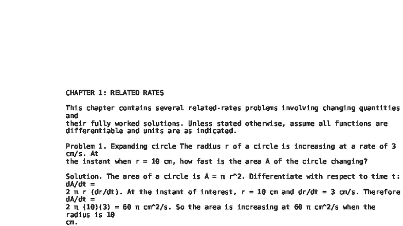 CHAPTER 1: RELATED RATES - Calculus Problem Sets - Studocu