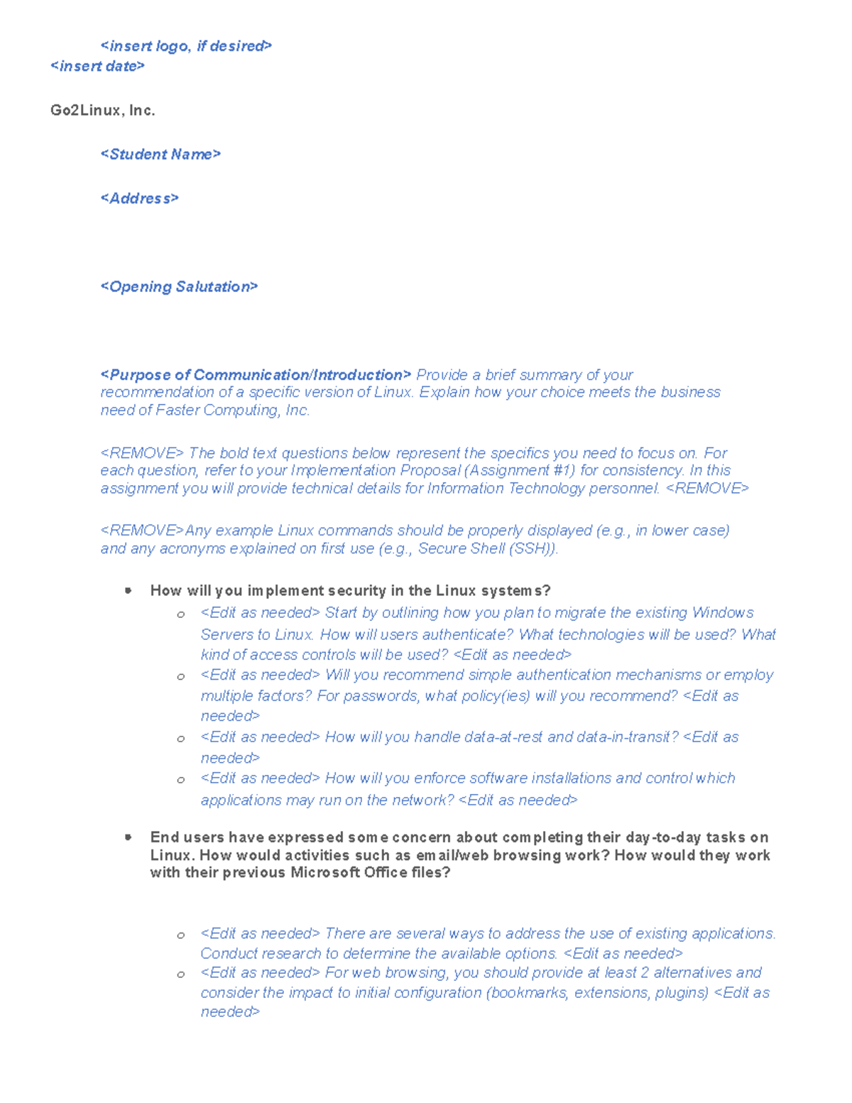 CMIT 391 Part 2 - Client Response Memorandum ( Template) - Go2Linux ...