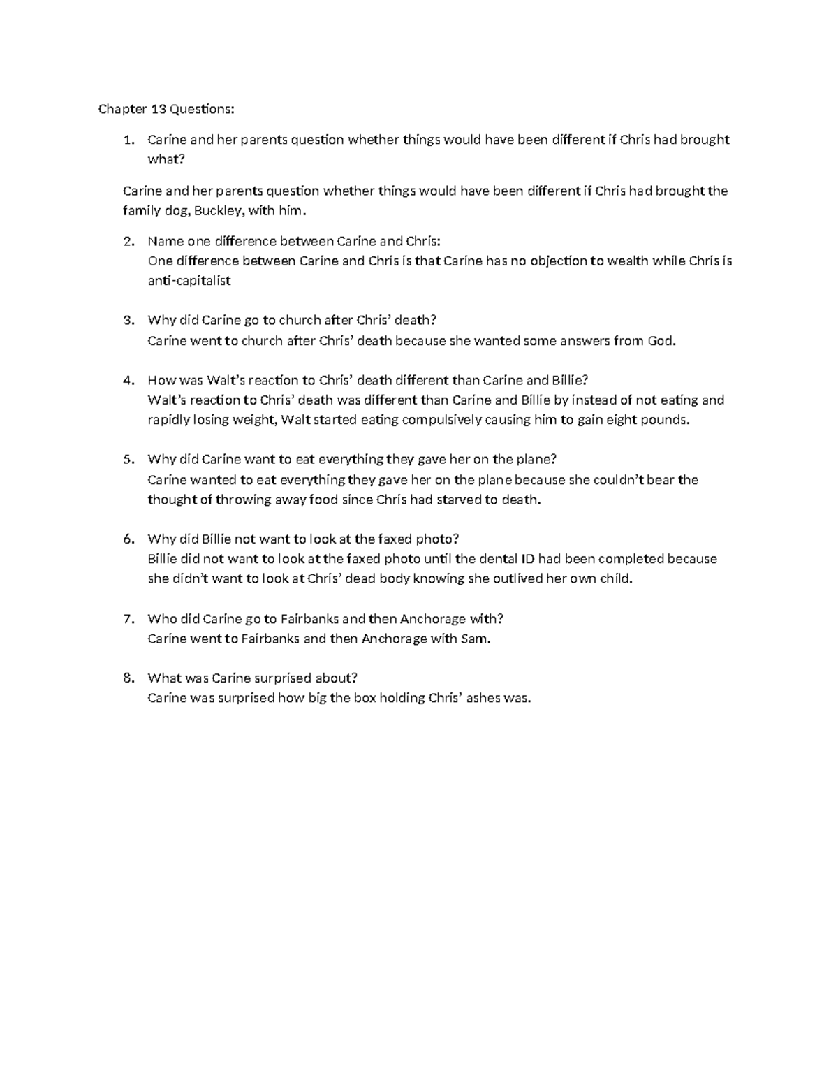 Chapter 13 Questions: Insights from Annie Bernadin 3A - Studocu