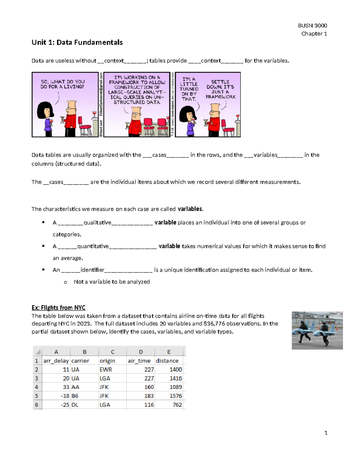 BUSN 3000 Unit 1: Data Fundamentals In-Class Notes and Insights - Studocu
