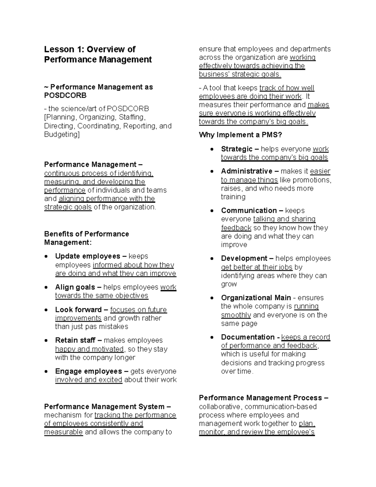 Performance Management - Lesson Overview and Key Principles - Studocu