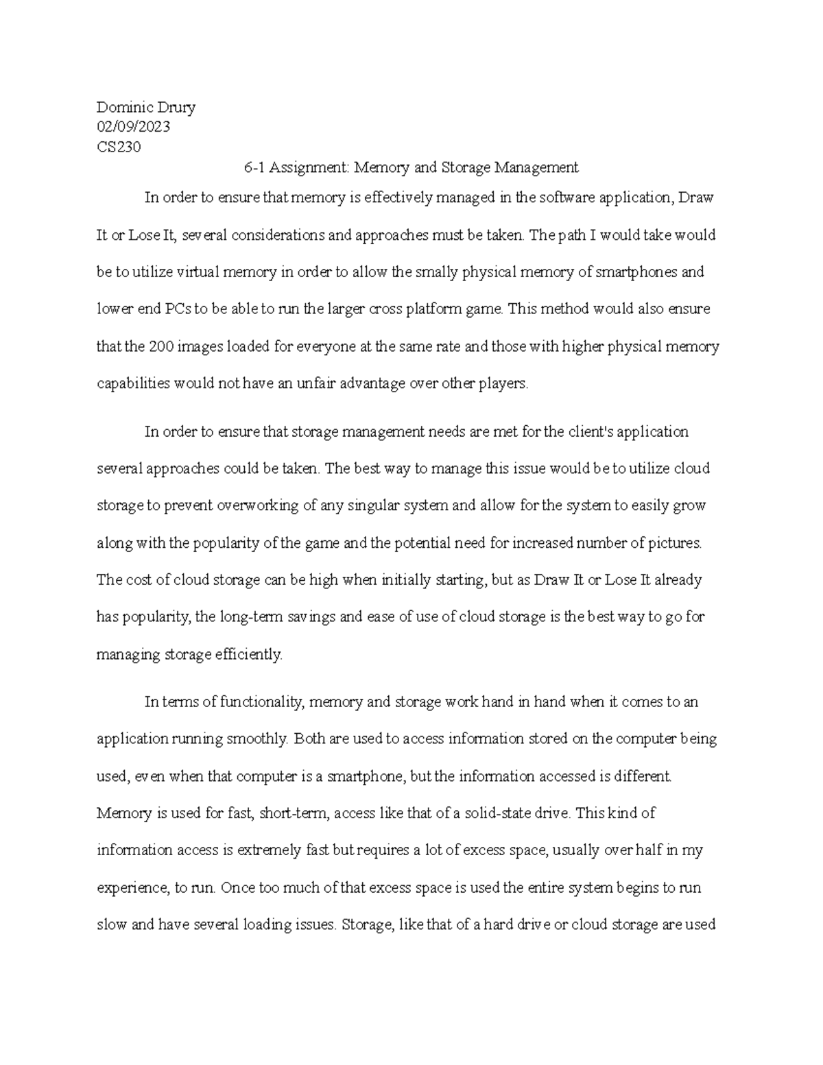 6-1 Assignment Memory and Storage Management - Dominic Drury 02/09/ CS ...