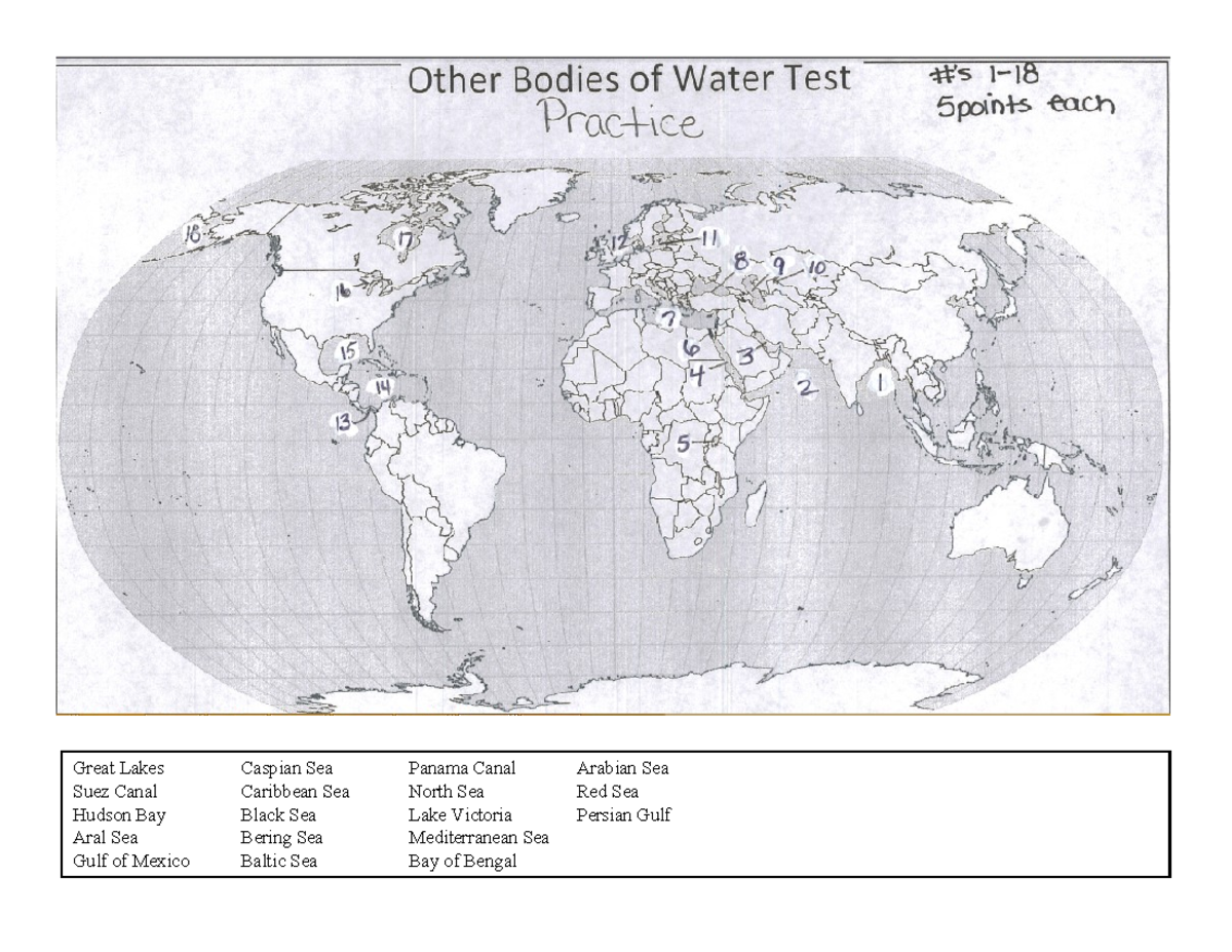 Map 3 Other Bodies of Water Practice - Great Lakes Caspian Sea Panama ...