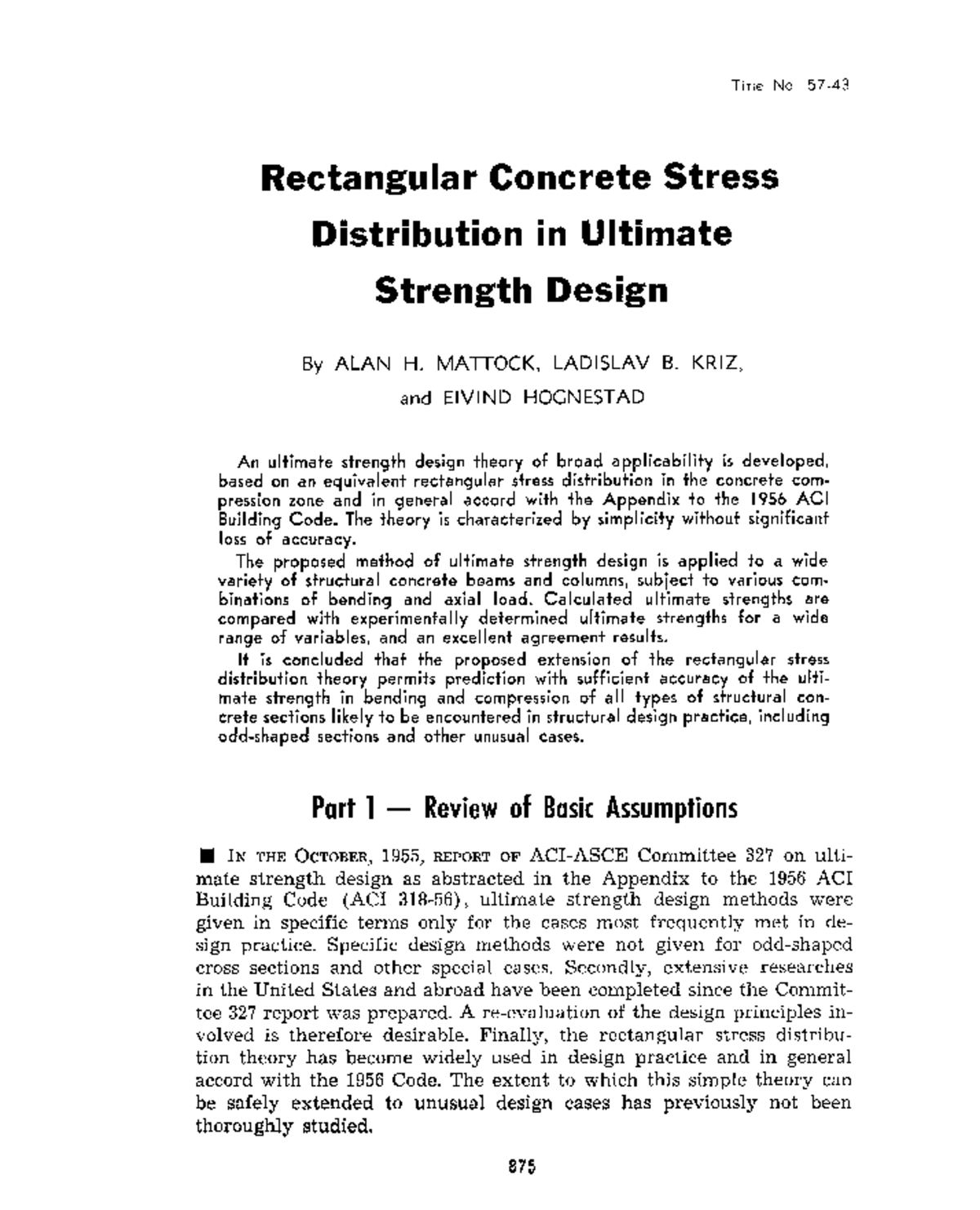 Rectangular Concrete Stress Distribution in Ultimate Strength Design ...