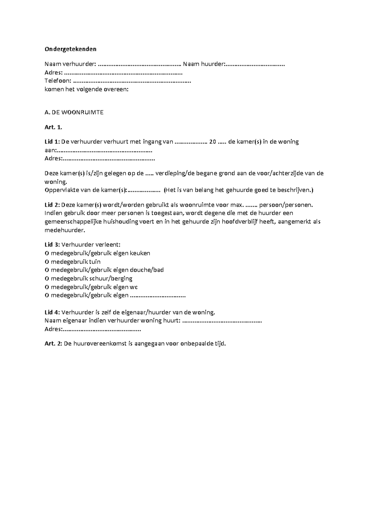 Voorbeeld Huurcontract 2: Standaard Huurovereenkomst en Bijlagen ...