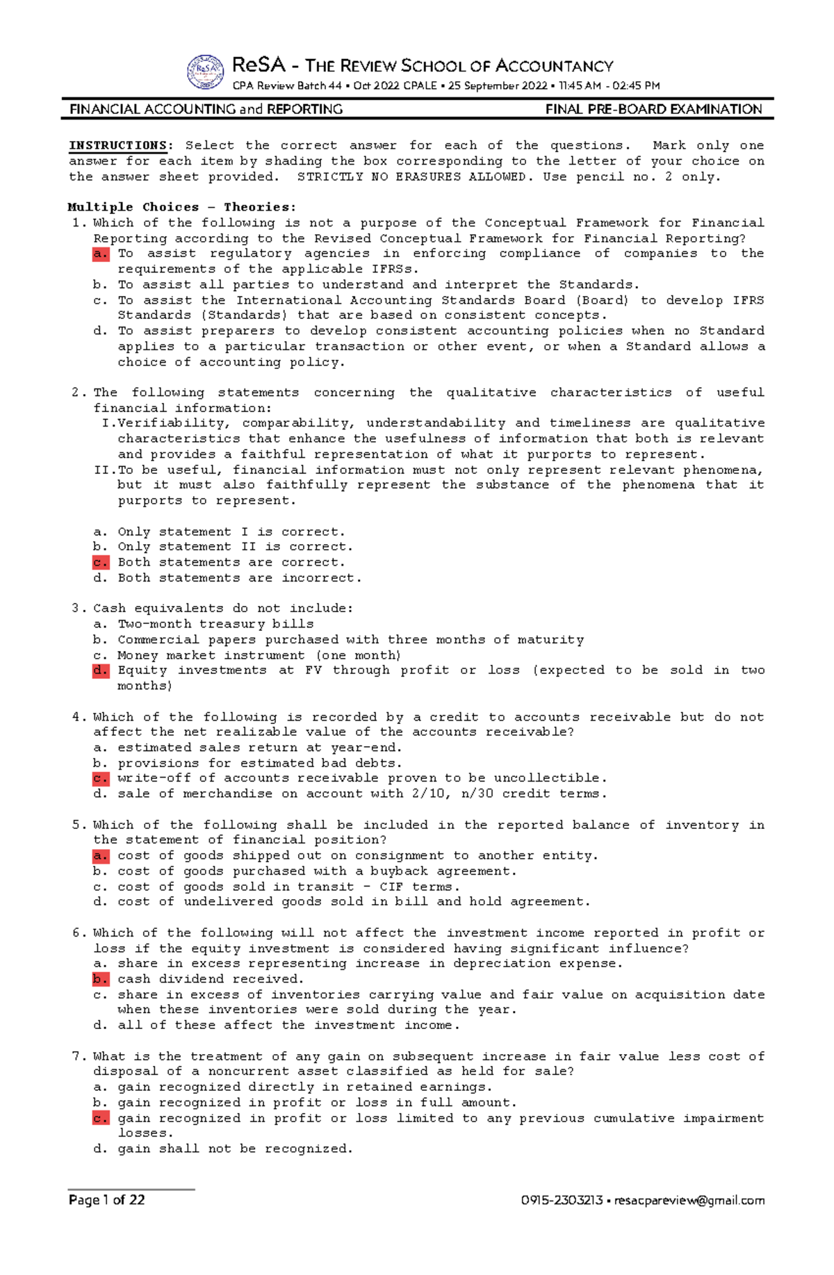 ReSA B44 FAR Final Pre-Board Exam Review - October 2022 - Studocu