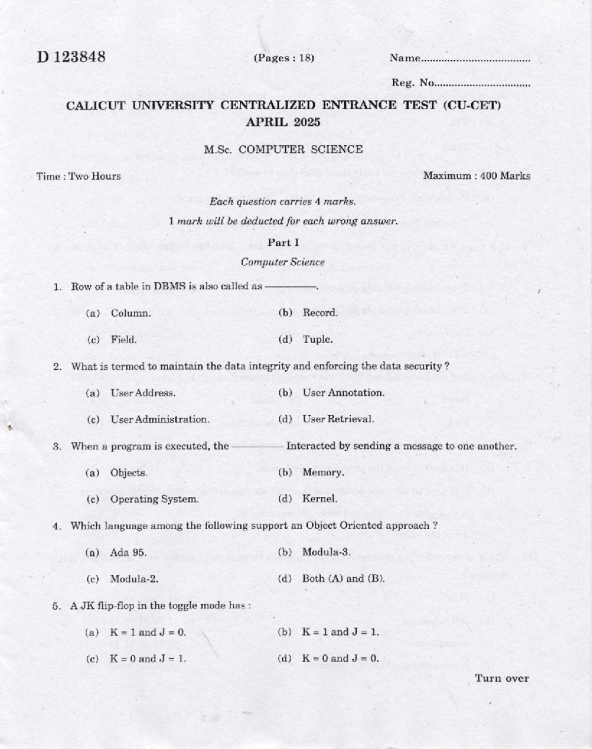 Computer Science 25 - Entrance Test Guide for M.Sc. 2025 - Studocu