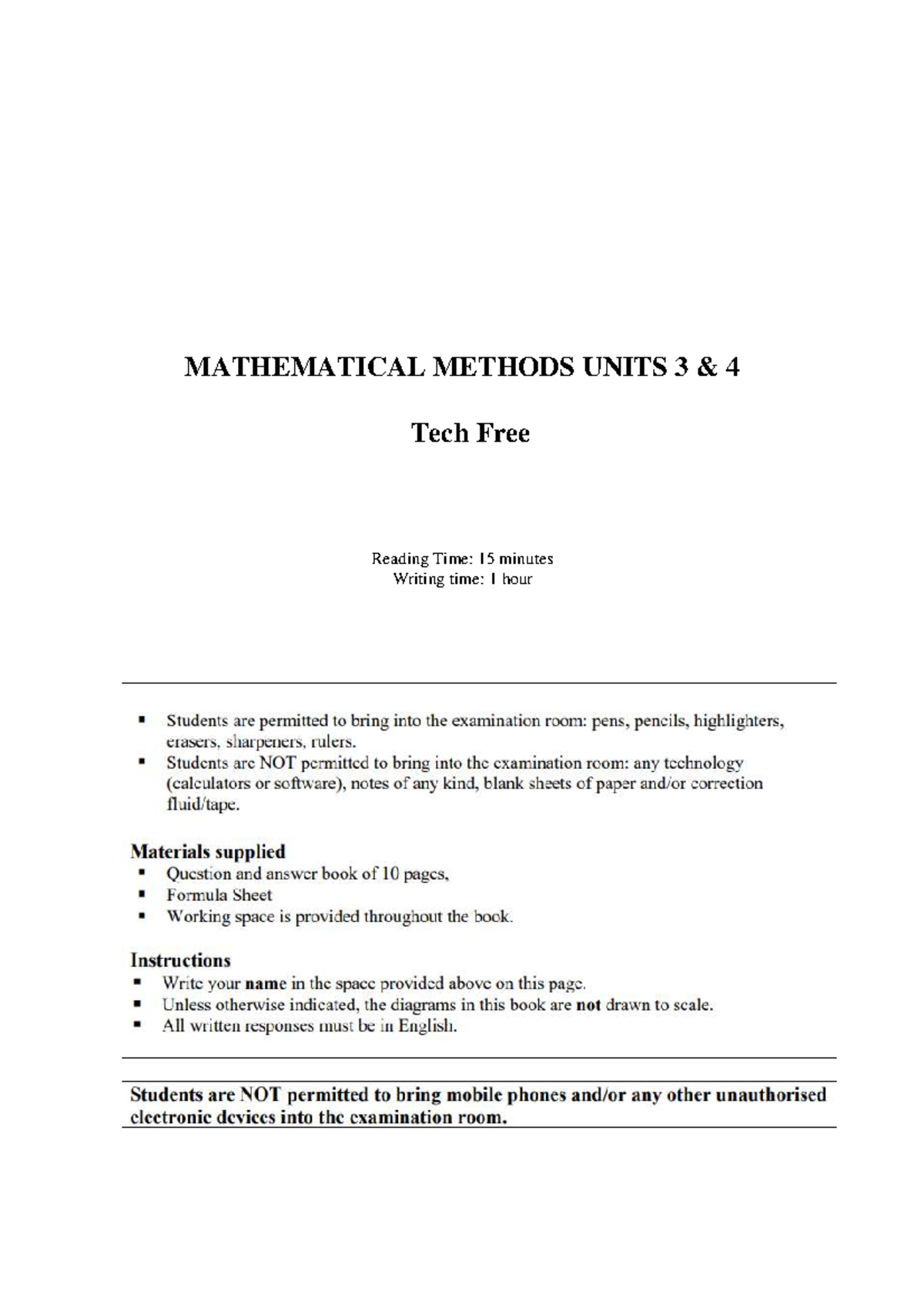 MATHEMATICAL METHODS 3/4 Trial Exam 2017 - Heffernan Group - Studocu