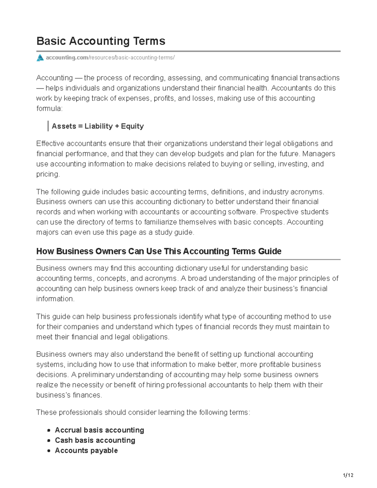 Accounting 101 - Essential Accounting Terminology and Concepts - Studocu