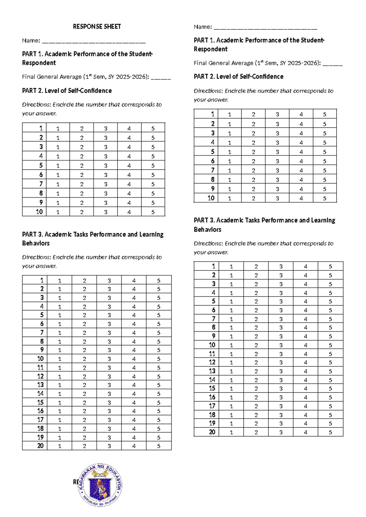 Response Sheet: Academic Performance & Learning Behaviors Analysis ...