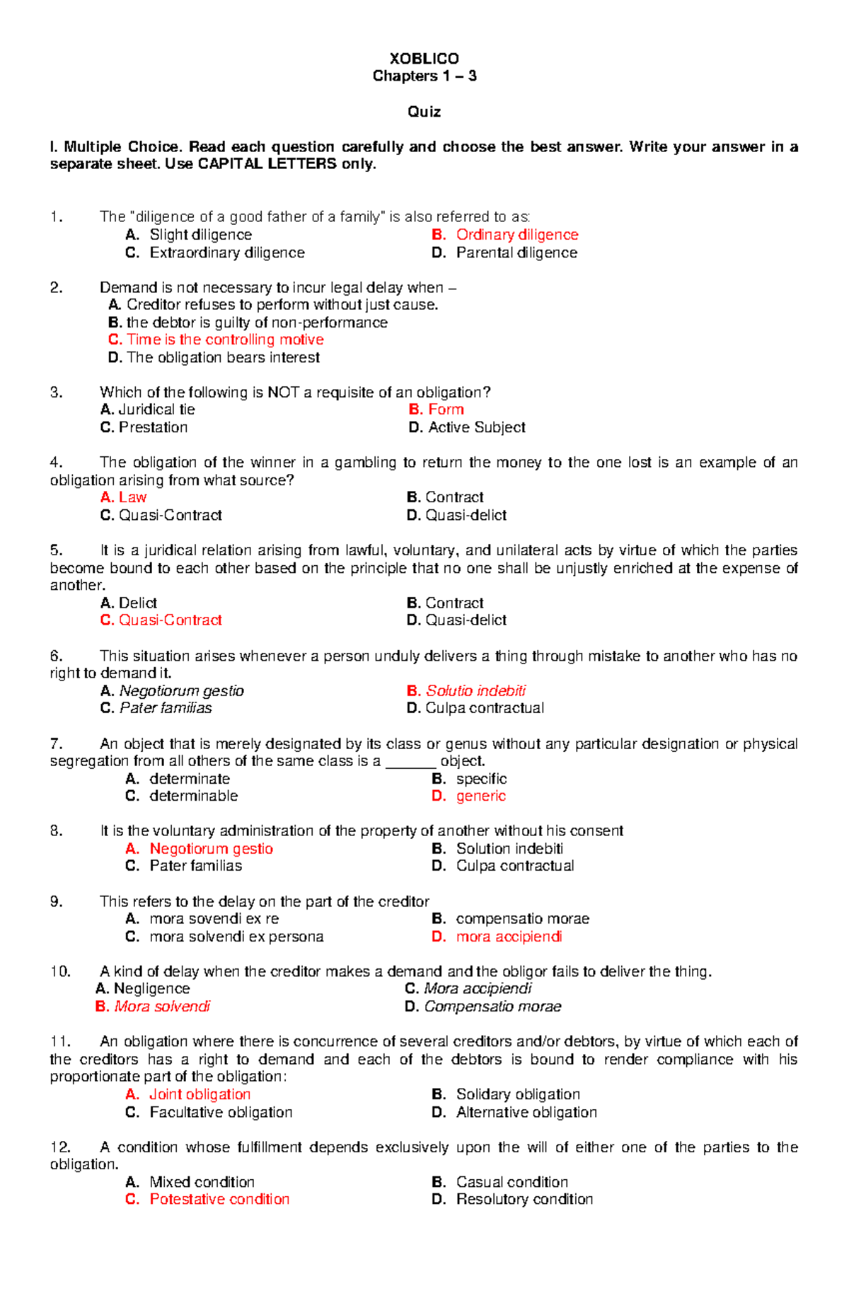Oblicon Midterms Answer Key: Chapters 1-3 Quiz Solutions - Studocu