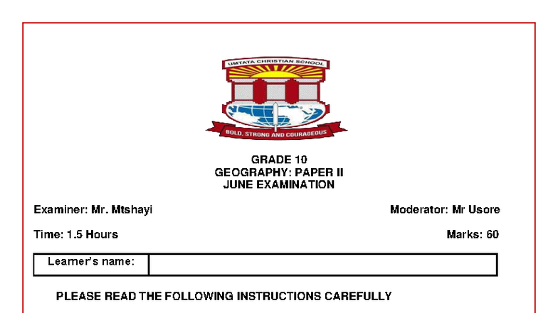 Grade 10 Geography: June Exam Paper II (QP) - Studocu