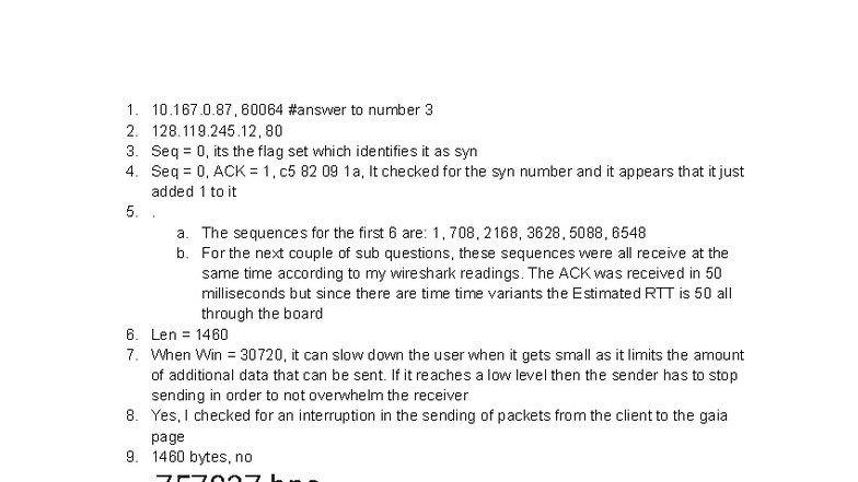 Wireshark TCP Lab Analysis: Sequence and ACK Insights - Studocu