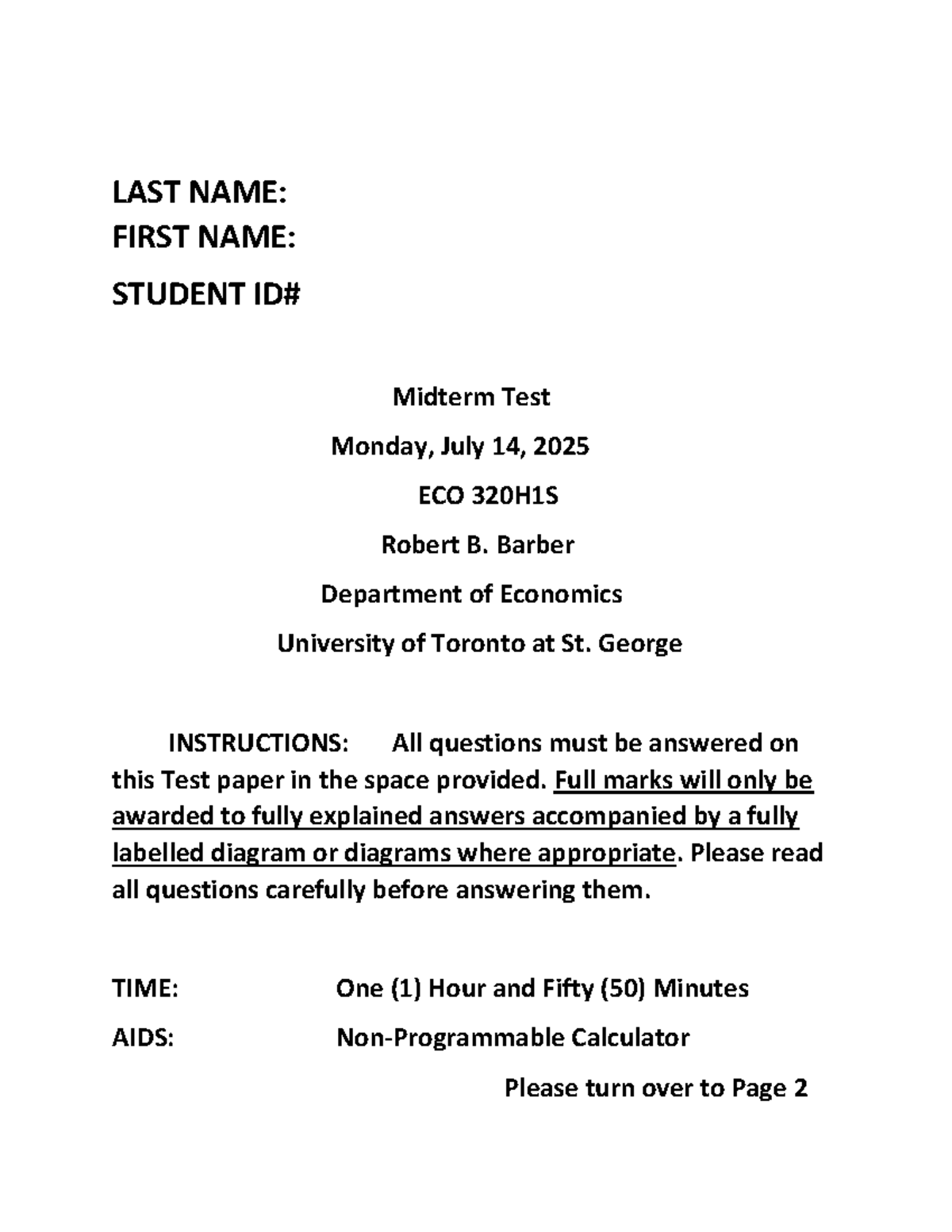 ECO 320H1S Summer 2025 - Past Midterm Test Review - Studocu