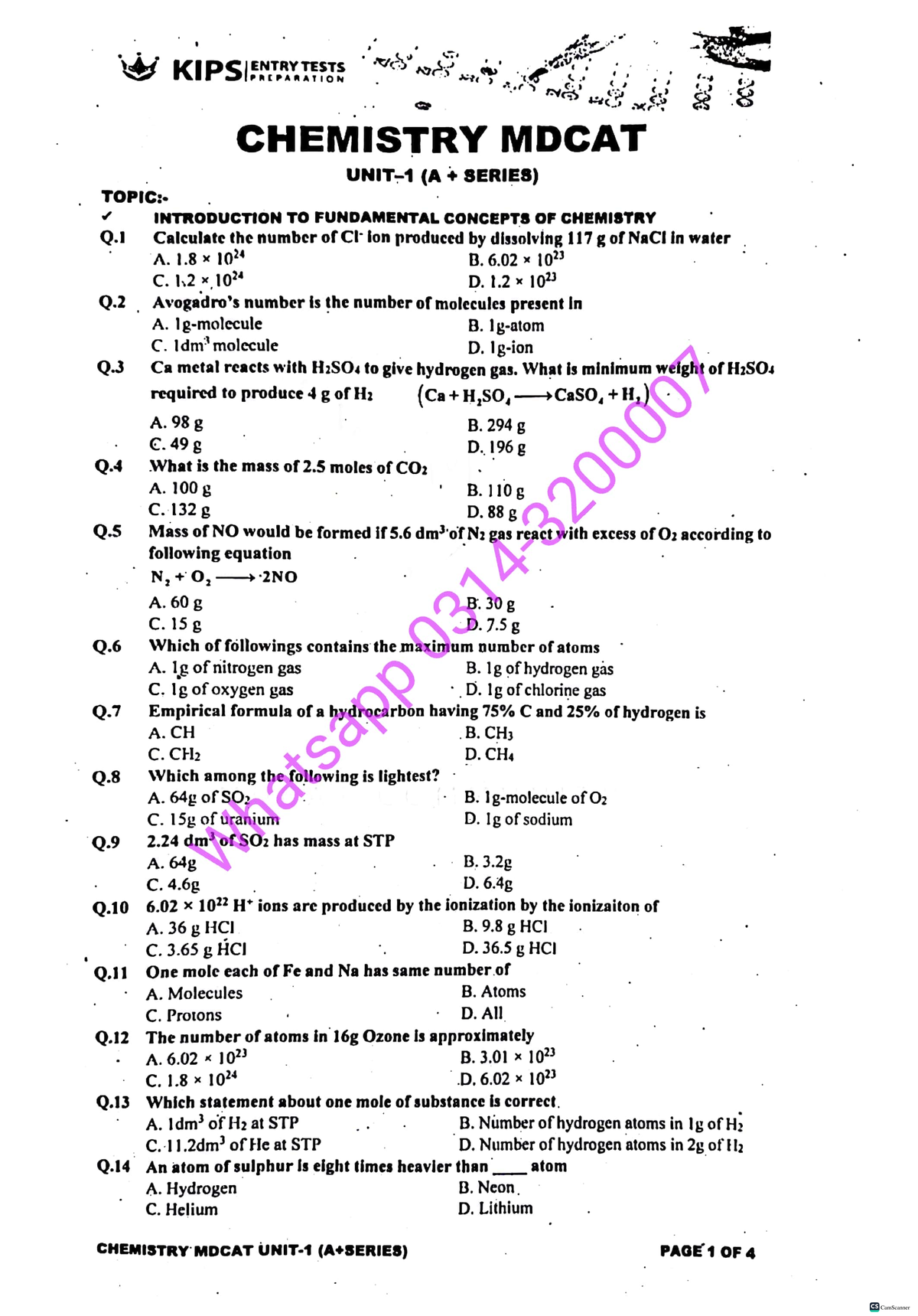 Chem 1 MDCAT Entry Test Preparation Notes for 2024 - Studocu