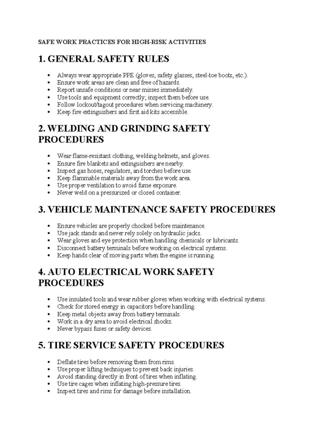 SWP - safety operating procedures at workplace - SAFE WORK PRACTICES ...