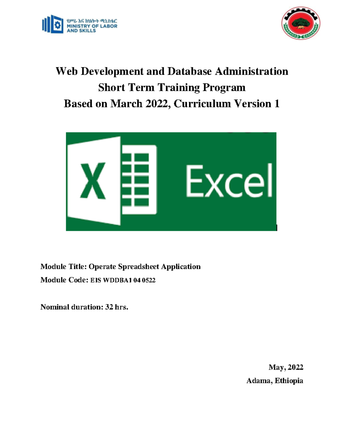 Module 04 Operate Spreadsheet Application - Web Development and Database Administration Short ...