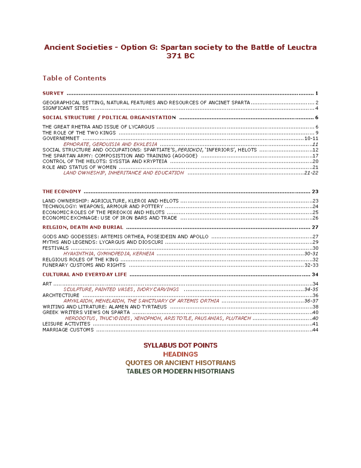 Ancient Sparta Notes: Society, Politics, and Warfare (Option G) - Studocu