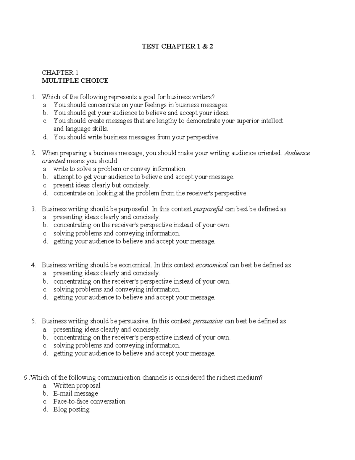 TEST Practice Chapter 1 2 - TEST CHAPTER 1 & 2 CHAPTER 1 MULTIPLE ...