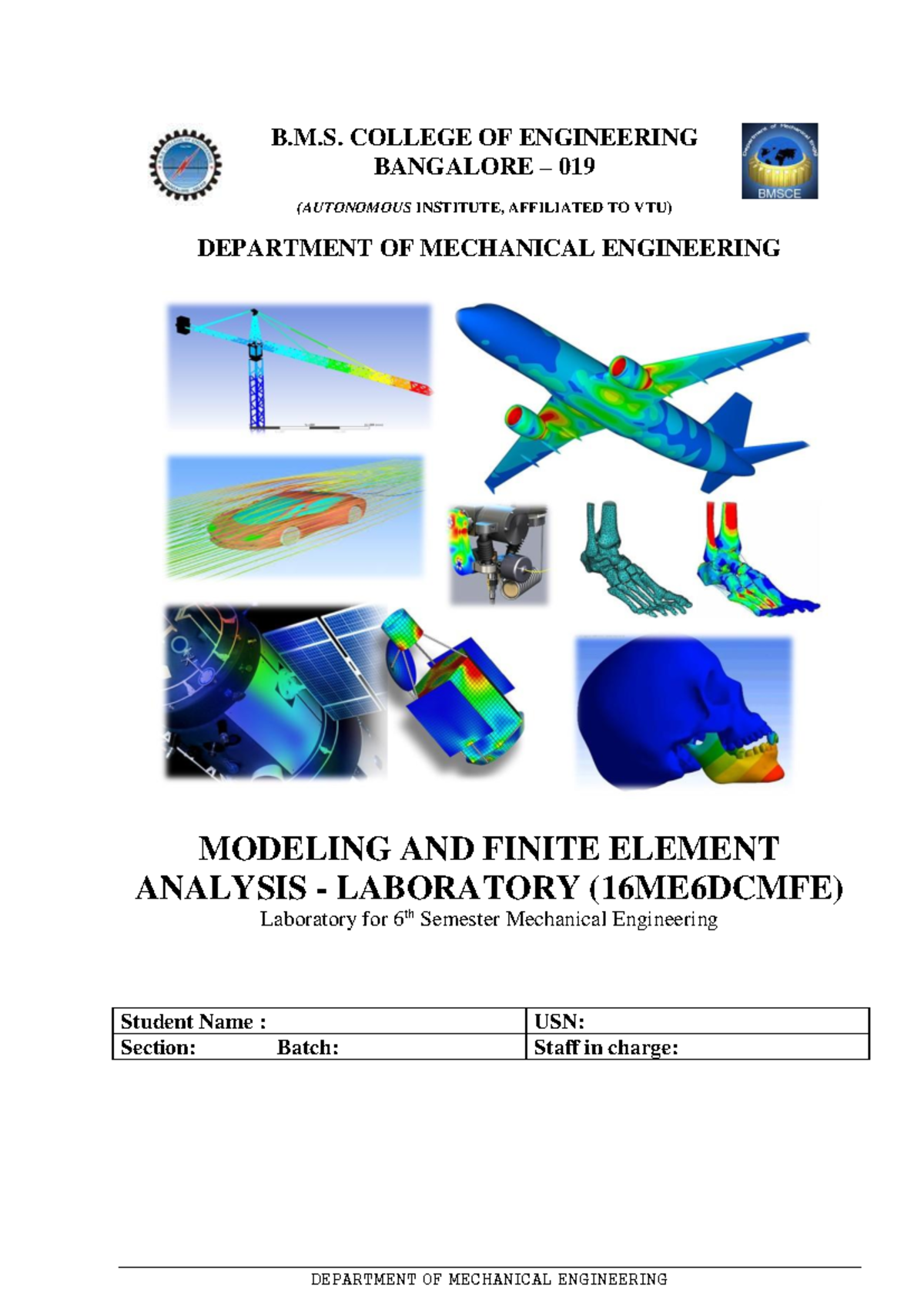 Modeling and Finite Element Analysis Lab Manual (16ME6DCMFE) - Studocu