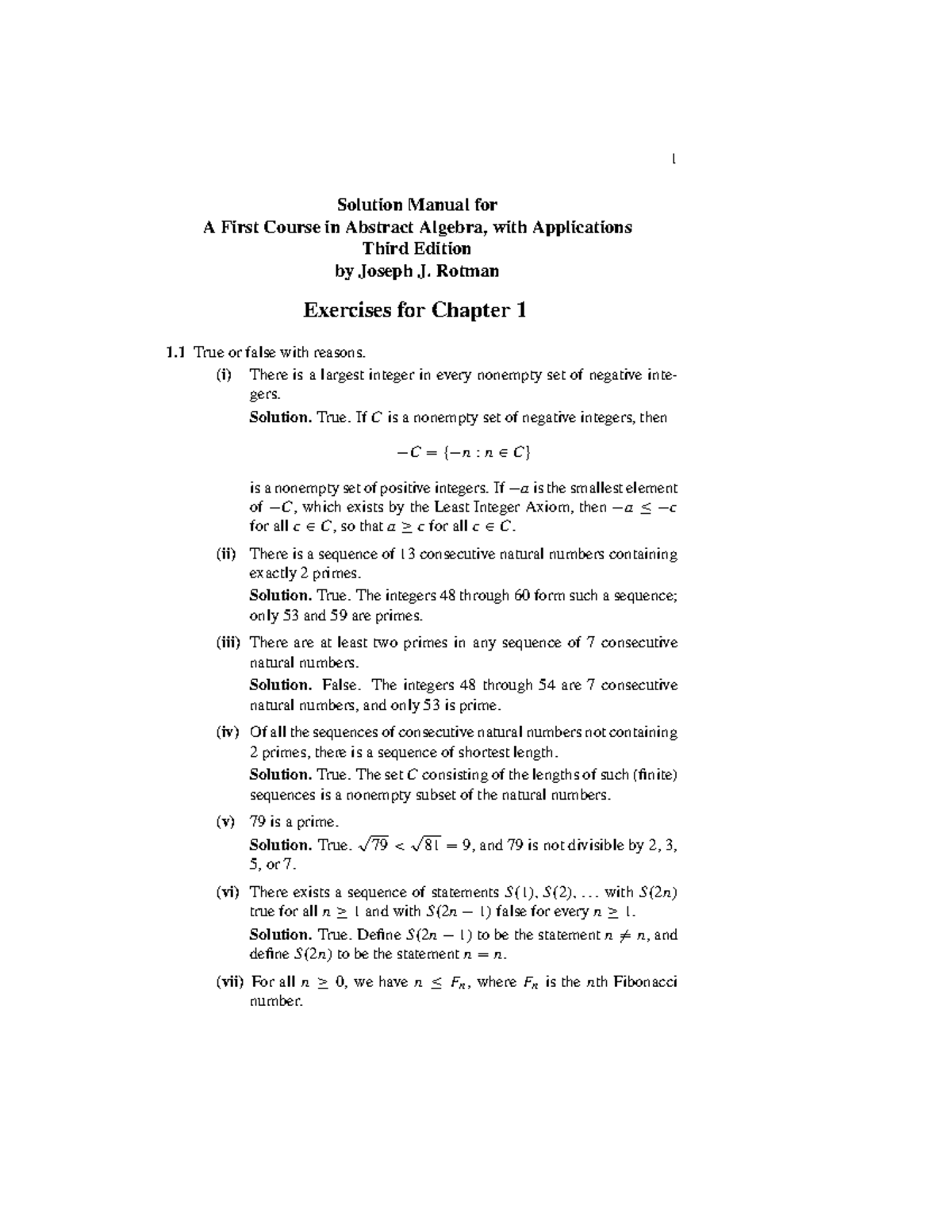 Solution Manual for Abstract Algebra (Math 339): Chapter 1 Exercises ...