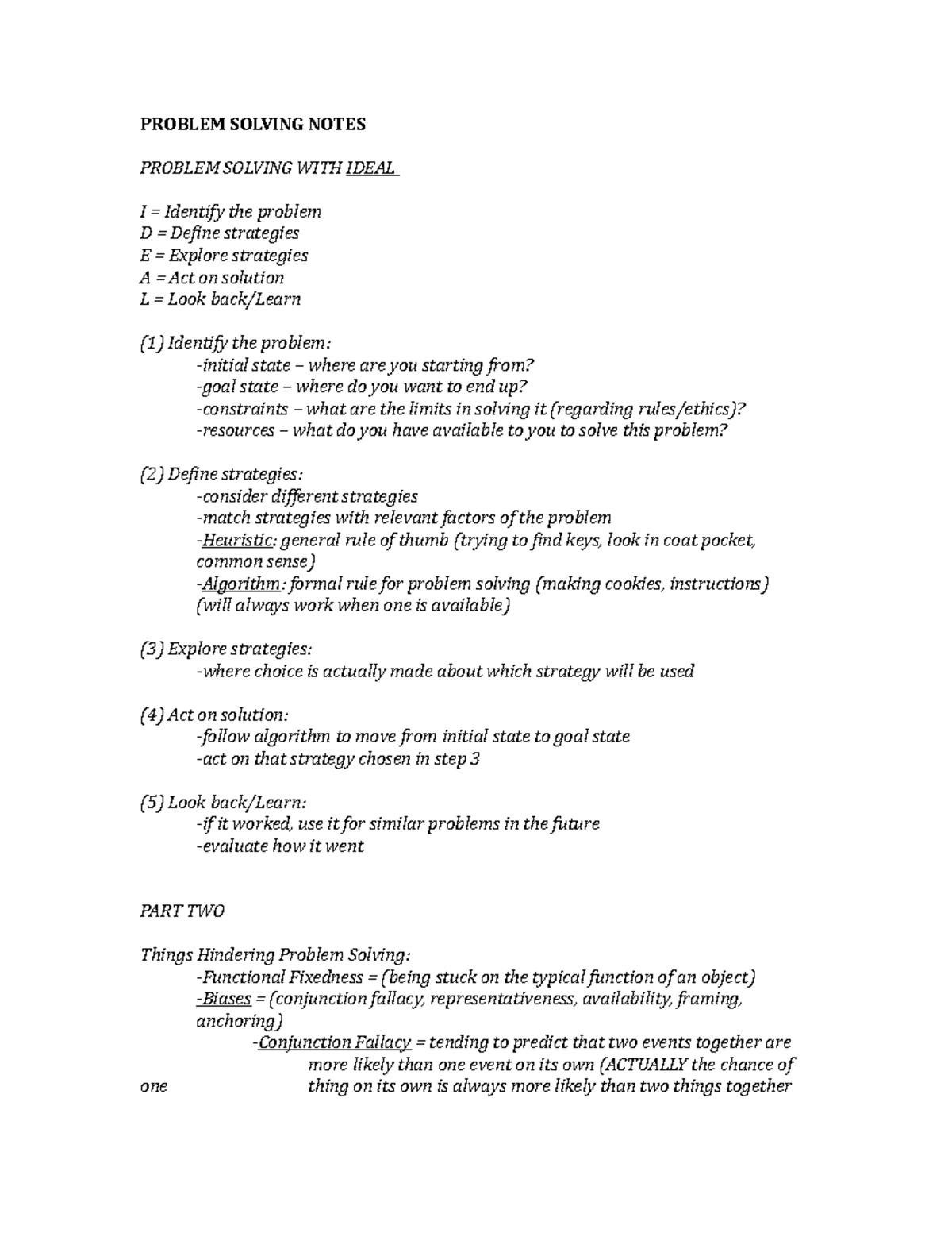 Problem Solving Notes - PROBLEM SOLVING NOTES PROBLEM SOLVING WITH ...