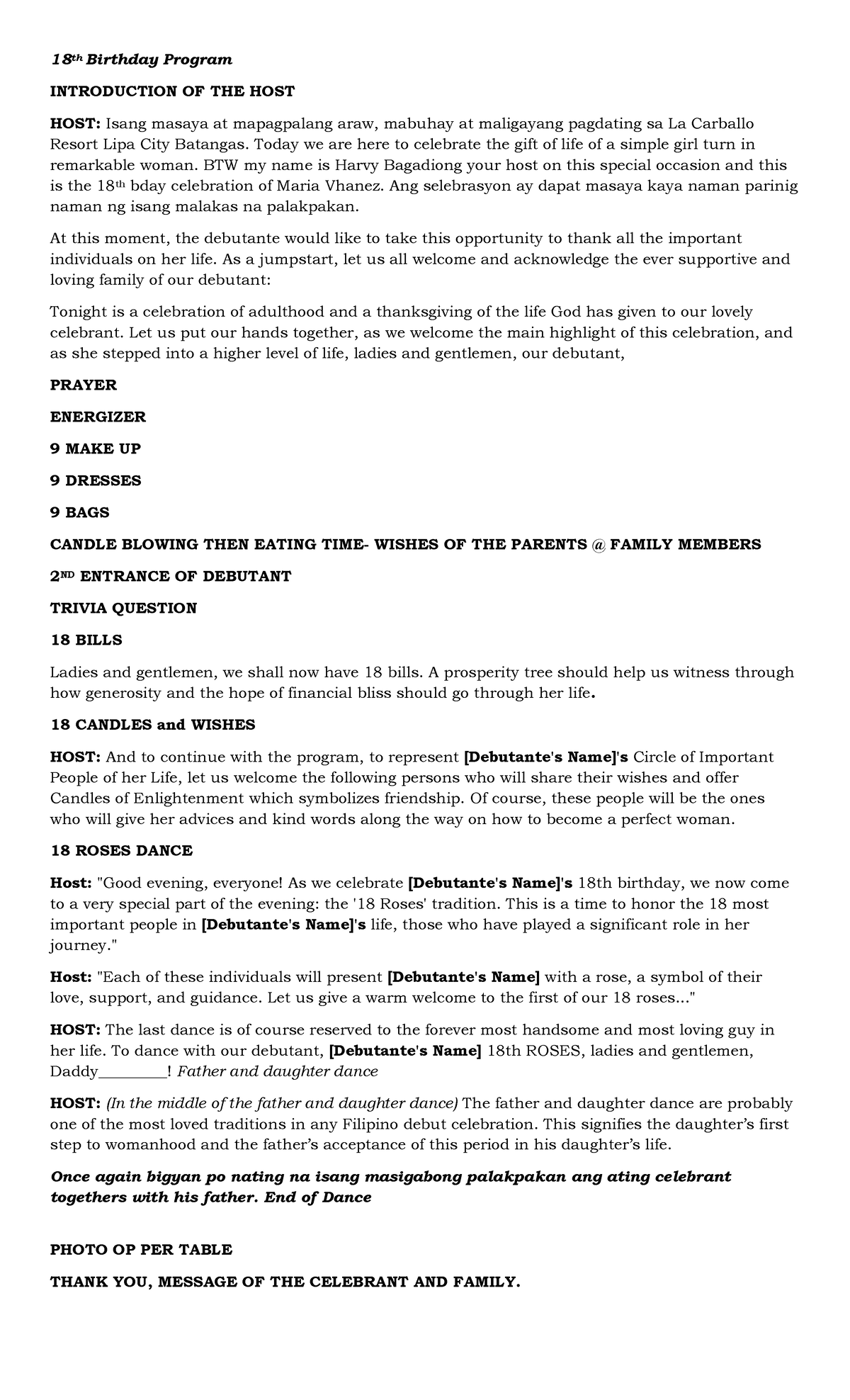 18th Birthday Celebration Program - SAMPLE LESSON PLAN - Studocu