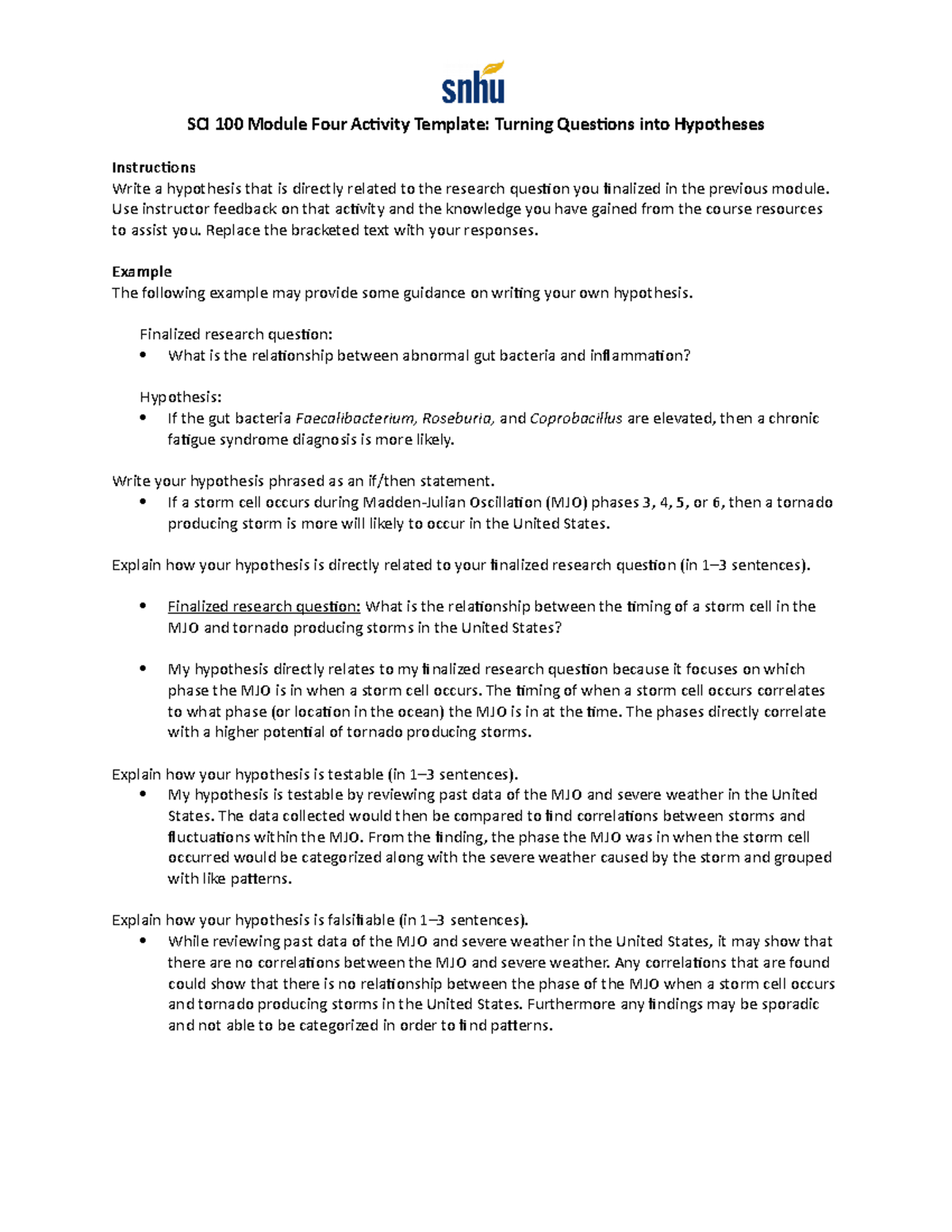 SCI 100 Module Four Activity - Use instructor feedback on that activity ...