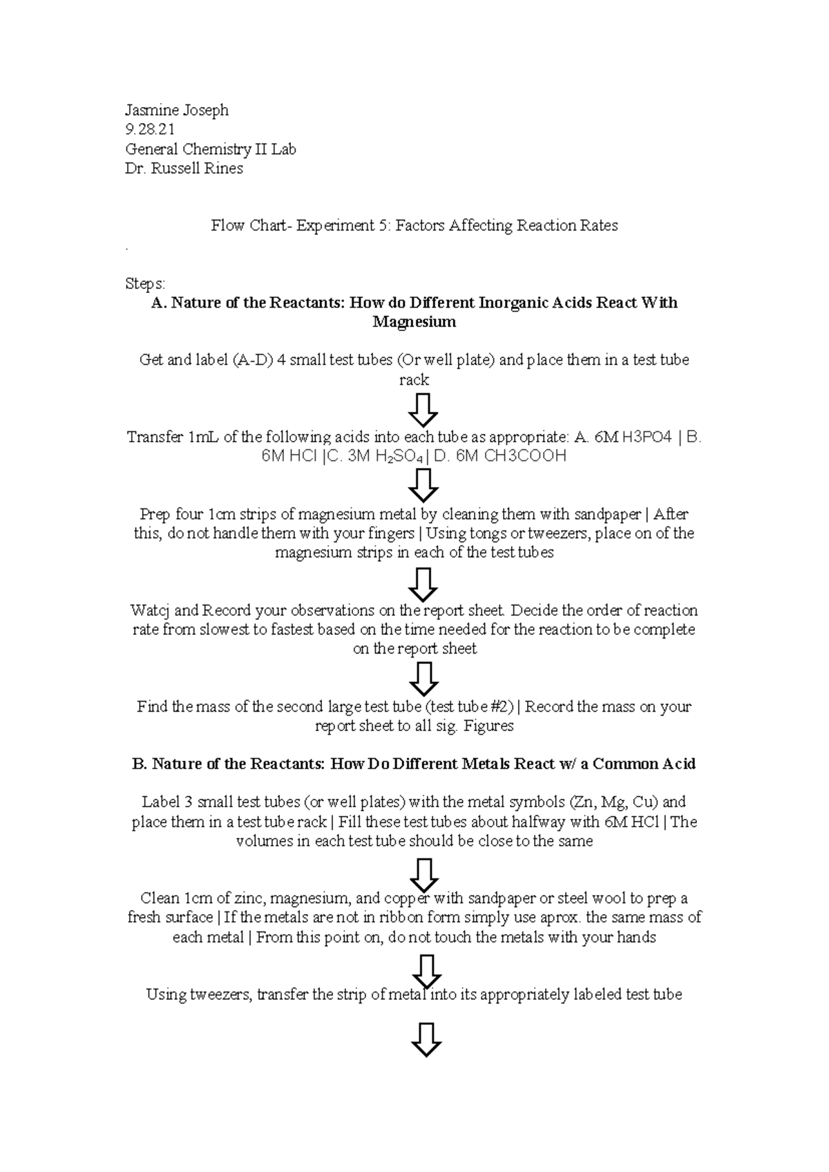 Chem 2 Lab Exp 5: Flow Chart for Reaction Rate Factors - Studocu