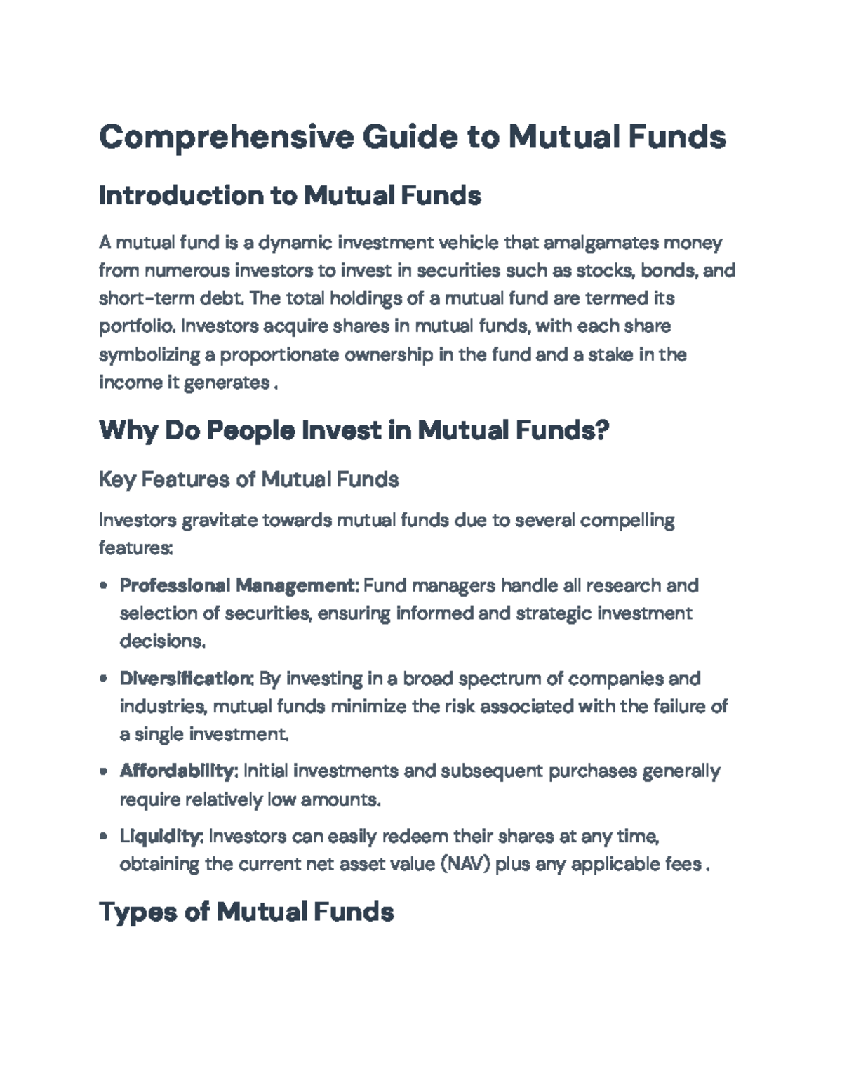 Comprehensive Guide to Mutual Funds: Types, Benefits, and Risks ...