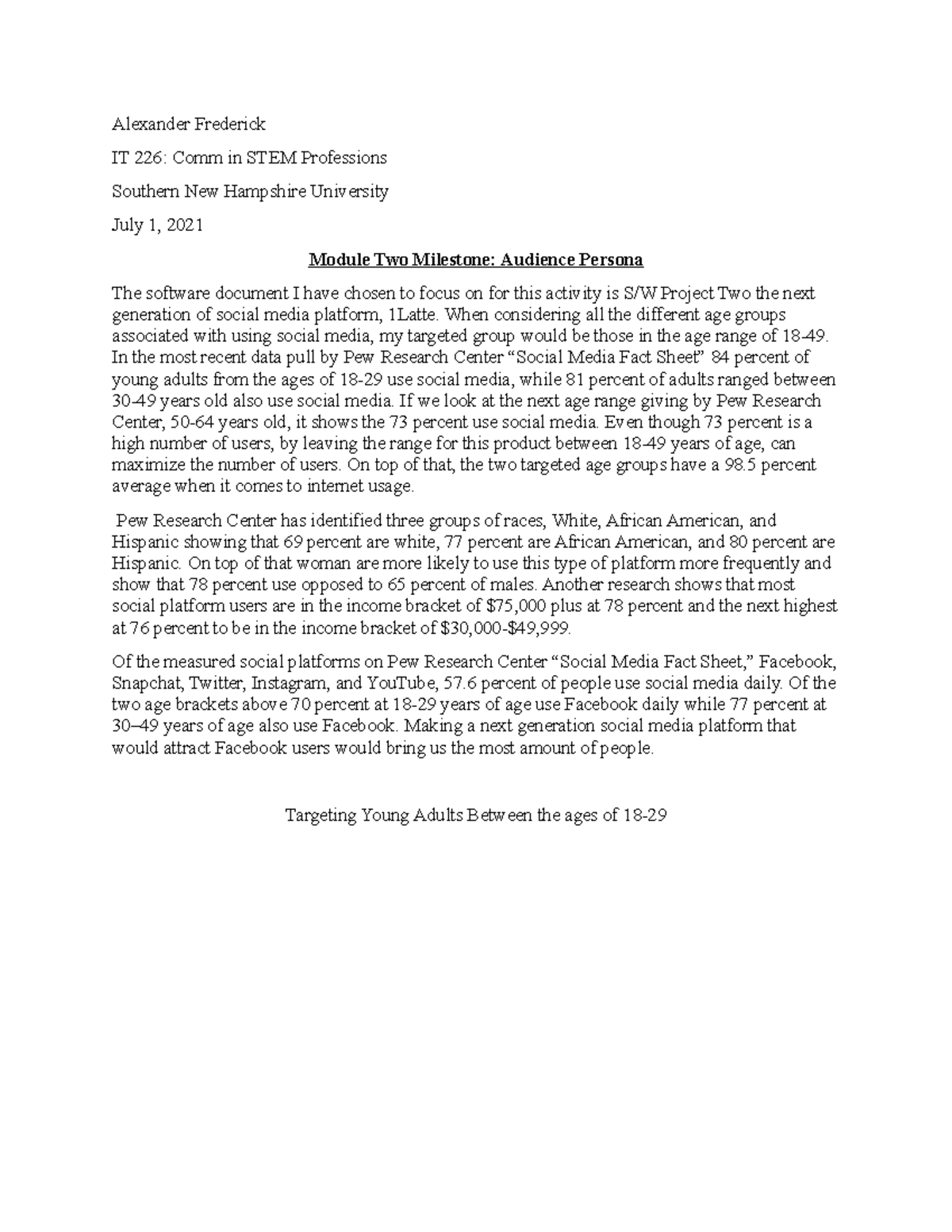 It226 Mod 2 Milestone - Alexander Frederick IT 226: Comm in STEM ...