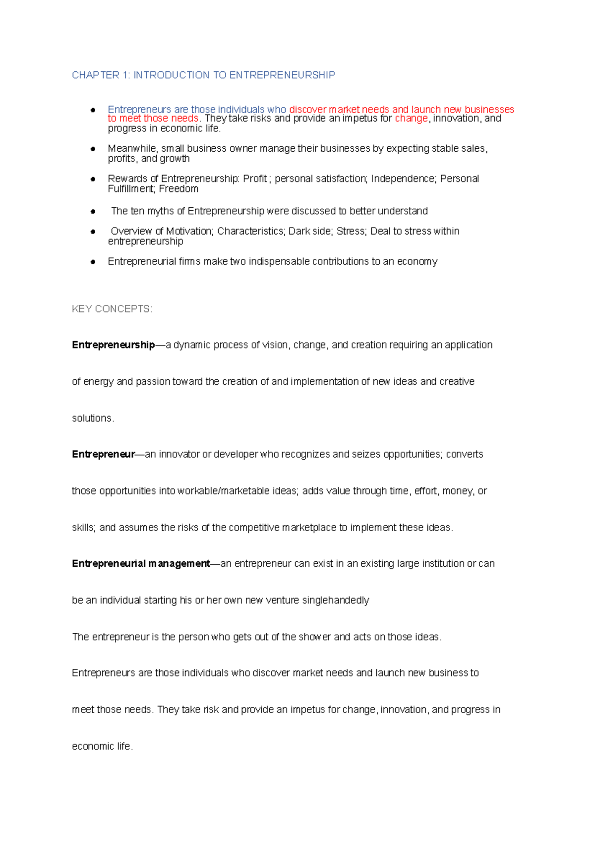 CHAPTER 1: INTRODUCTION TO ENTREPRENEURSHIP (ENTR 101) - Studocu