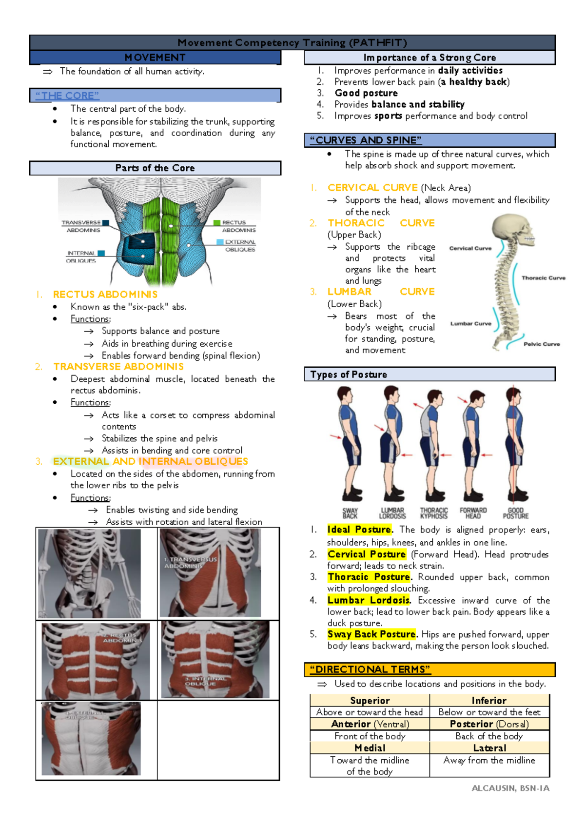 PATHFIT 1ST Lecture: Core Movement Competency Training - Studocu